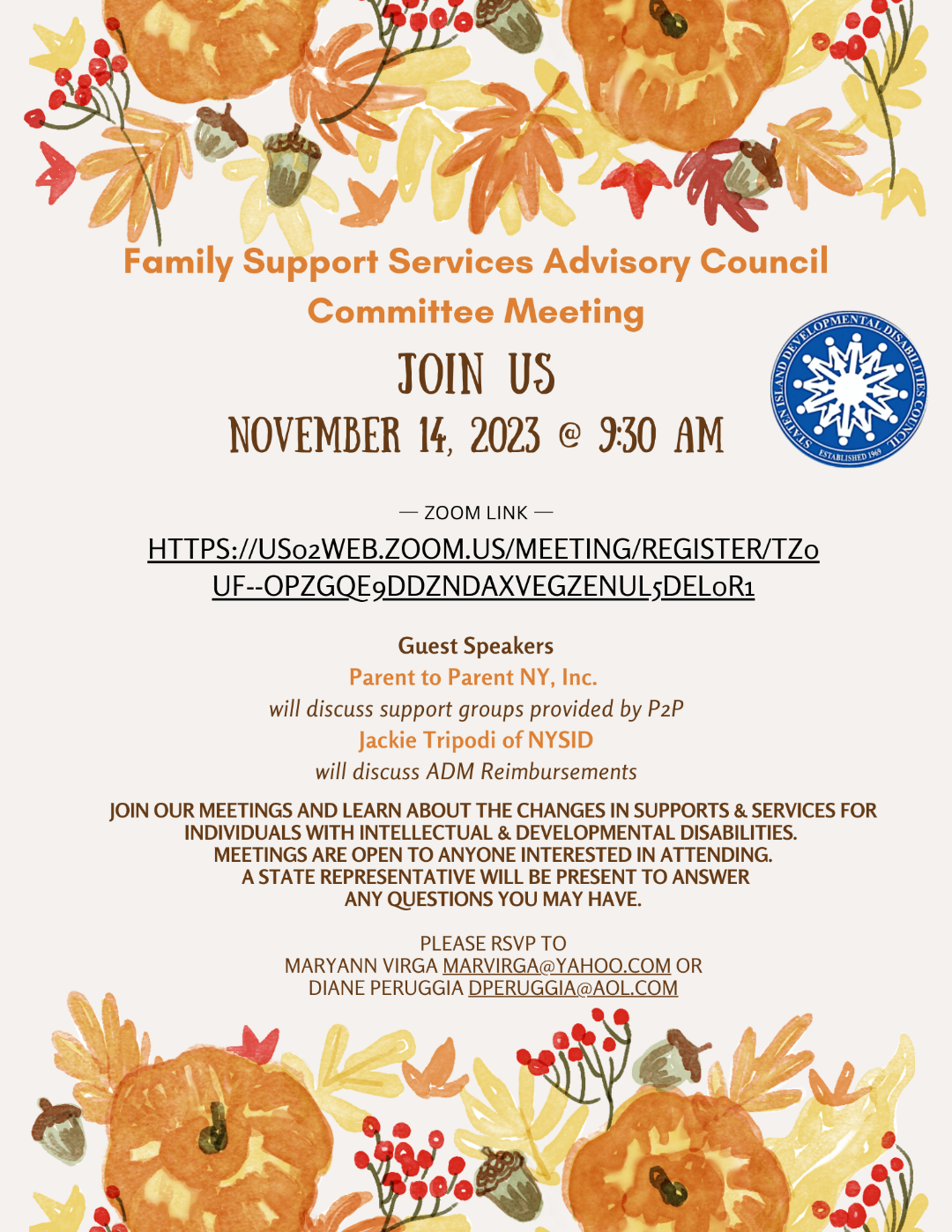 Family Support Services November Meeting | SIDDC
